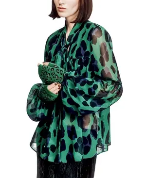 Anna Sui Jewel Jaguar Chiffon Tie Blouse
