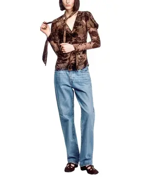 Anna Sui Dahlia Tulle Knit Long Sleeve Top