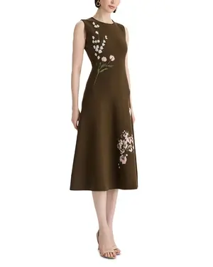 Oscar De La Renta Floral Knit Jacquard Midi Dress