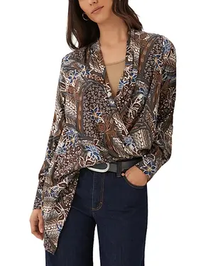 Karen Kane Layered Hem Faux Wrap Top