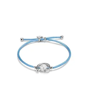 UNODE50 Blue Thread Bracelet With Pearl Shell Trimmings Plated In Sterling