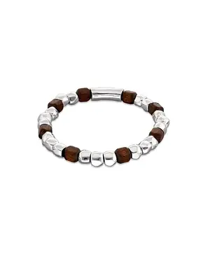 UNODE50 Elastic Bracelet With Beads Plated In Sterling And Wooden Beads - Silver