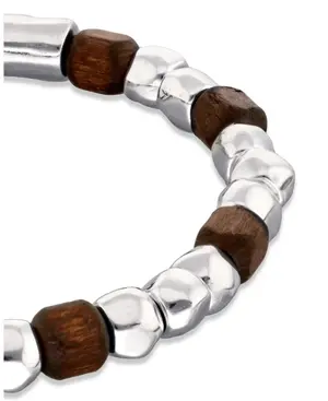 UNODE50 Elastic Bracelet With Beads Plated In Sterling And Wooden Beads