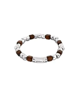 UNODE50 Elastic Bracelet With Beads Plated In Sterling And Wooden Beads