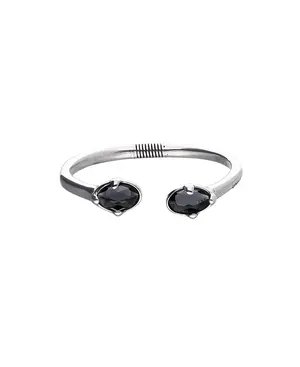 UNODE50 Sterling Plated Rigid Bracelet With Black Crystals - Silver