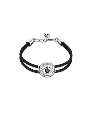 UNODE50 Black Double Leather Bracelet With -plated Eye Detail And Crystal