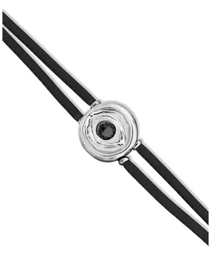 UNODE50 Black Double Leather Bracelet With -plated Eye Detail And Crystal