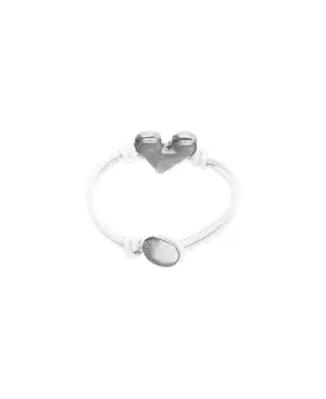 UNODE50 White Leather Bracelet With Sterling -plated Heart Detail