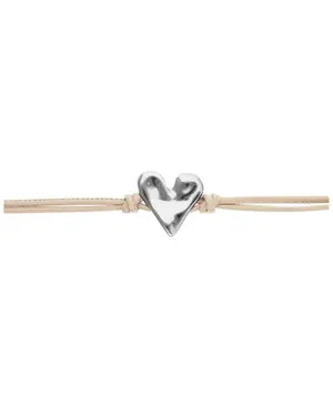 UNODE50 Camel Leather Bracelet With Sterling -plated Heart Detail