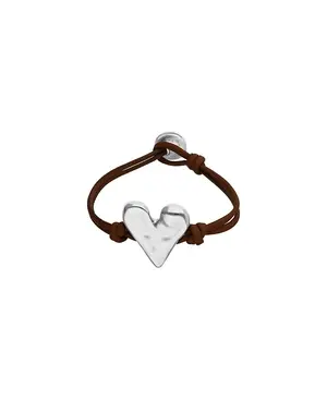 UNODE50 Brown Leather Strap With Sterling -plated Heart Detail