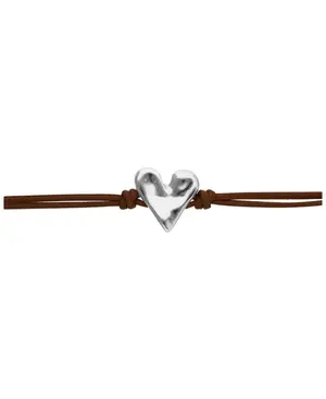 UNODE50 Brown Leather Strap With Sterling -plated Heart Detail