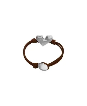 UNODE50 Brown Leather Strap With Sterling -plated Heart Detail