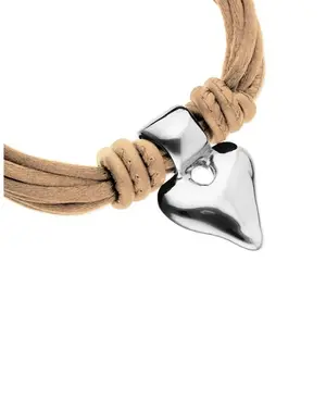 UNODE50 Silk-effect Thread Blend Bracelet With Beige Leather And Heart Detail