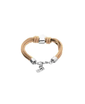 UNODE50 Silk-effect Thread Blend Bracelet With Beige Leather And Heart Detail