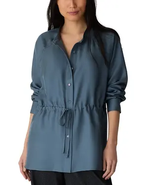 Eileen Fisher Silk Mandarin Collar Tie Waist Shirt