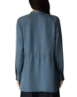 Eileen Fisher Silk Mandarin Collar Tie Waist Shirt