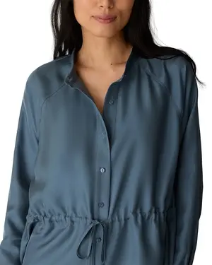 Eileen Fisher Silk Mandarin Collar Tie Waist Shirt