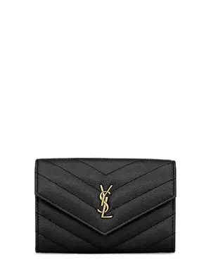 Saint Laurent Cassandre Wallet In Grain De Poudre Leather - Black