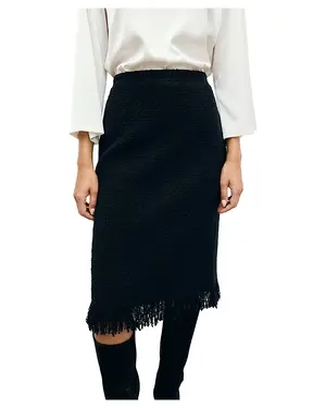 Gerard Darel Fringe Trim Midi Skirt