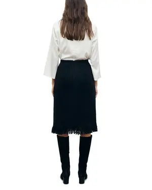 Gerard Darel Fringe Trim Midi Skirt