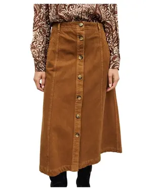 Gerard Darel Tiphaine Velvet Cotton Stretch Midi Skirt