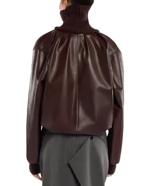 Victoria Beckham Leather Knit Trim Long Sleeve Top