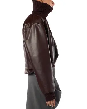 Victoria Beckham Leather Knit Trim Long Sleeve Top