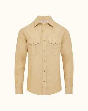 Orlebar Brown Tailored Fit Linen Shirt With Chest Pockets