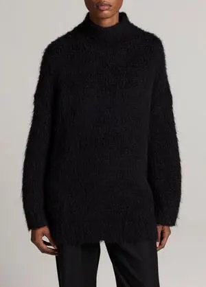 Vince Brushed Wool-cotton Oversized Mock-neck Sweater - Black