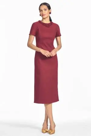 Sachin & Babi Reese Burgundy Knit Wool Column Dress - Malbec