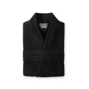 PURE PARIMA Egyptian Cotton Ribbed Robe - Black