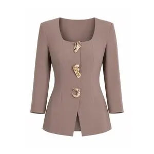 BAIJAN Sculpted Silhouette Blazer With Embellished Brooches
