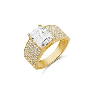 SHYMI Wide Emerald Cut Cubic Zirconia Band Ring - Gold