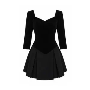 BAIJAN Velour Noir Dress With Sculpted Bodice And Satin Skirt