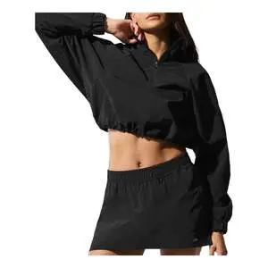 Alo Yoga Cropped 1/4 Zip Alumni Pullover - Black