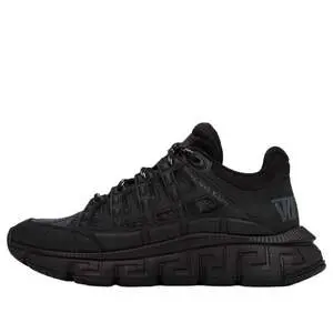 Versace Trigreca Jacquard Leather Sneakers - Black