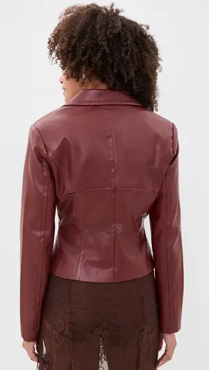 Lioness Merci Cropped Faux Leather Jacket With Notched Lapels