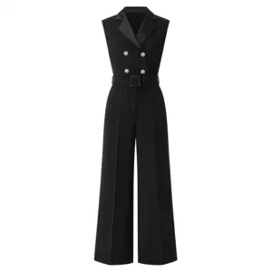 EXQUISE Sleeveless Shirt Collar Jumpsuit