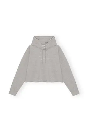 GANNI Logo Embroidered Drawstring Cropped Hoodie