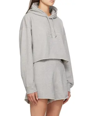GANNI Logo Embroidered Drawstring Cropped Hoodie