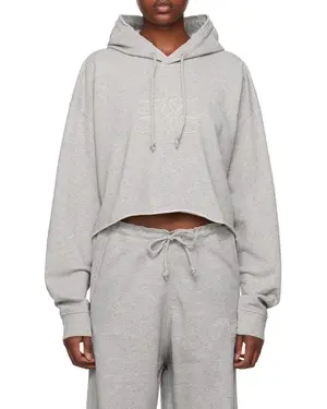 GANNI Logo Embroidered Drawstring Cropped Hoodie