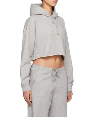 GANNI Logo Embroidered Drawstring Cropped Hoodie