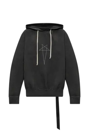 Rick Owens Oversized Distressed Cotton Hoodie With Star Print - Black