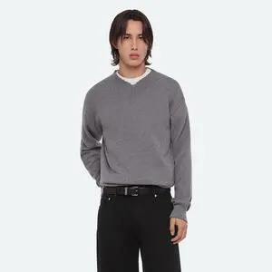 Helmut Lang Distressed V-neck - Grey Melange