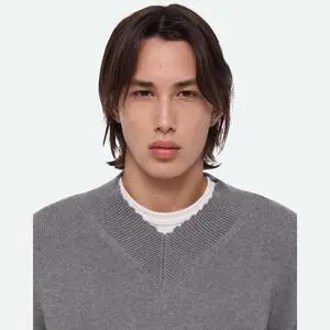 Helmut Lang Distressed V-neck - Grey Melange