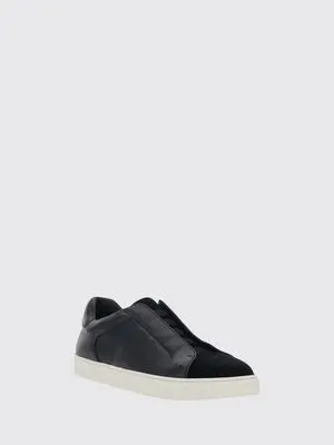 DOUCAL'S Wool And Tumbled Calfskin Slip-on Trainers With Elastic Laces - Black
