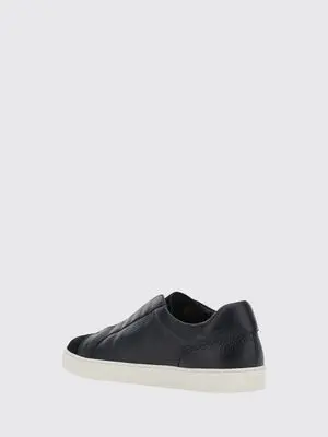 DOUCAL'S Wool And Tumbled Calfskin Slip-on Trainers With Elastic Laces - Black