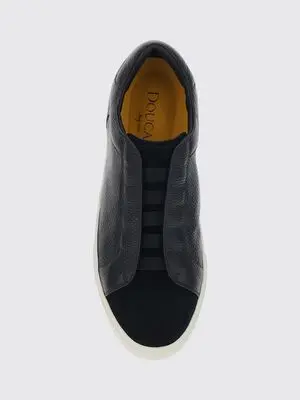 DOUCAL'S Wool And Tumbled Calfskin Slip-on Trainers With Elastic Laces - Black