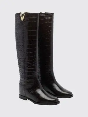 VIA ROMA 15 Knee High Croc Effect Boots - Dark