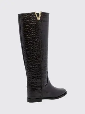 VIA ROMA 15 Knee High Croc Effect Boots - Dark